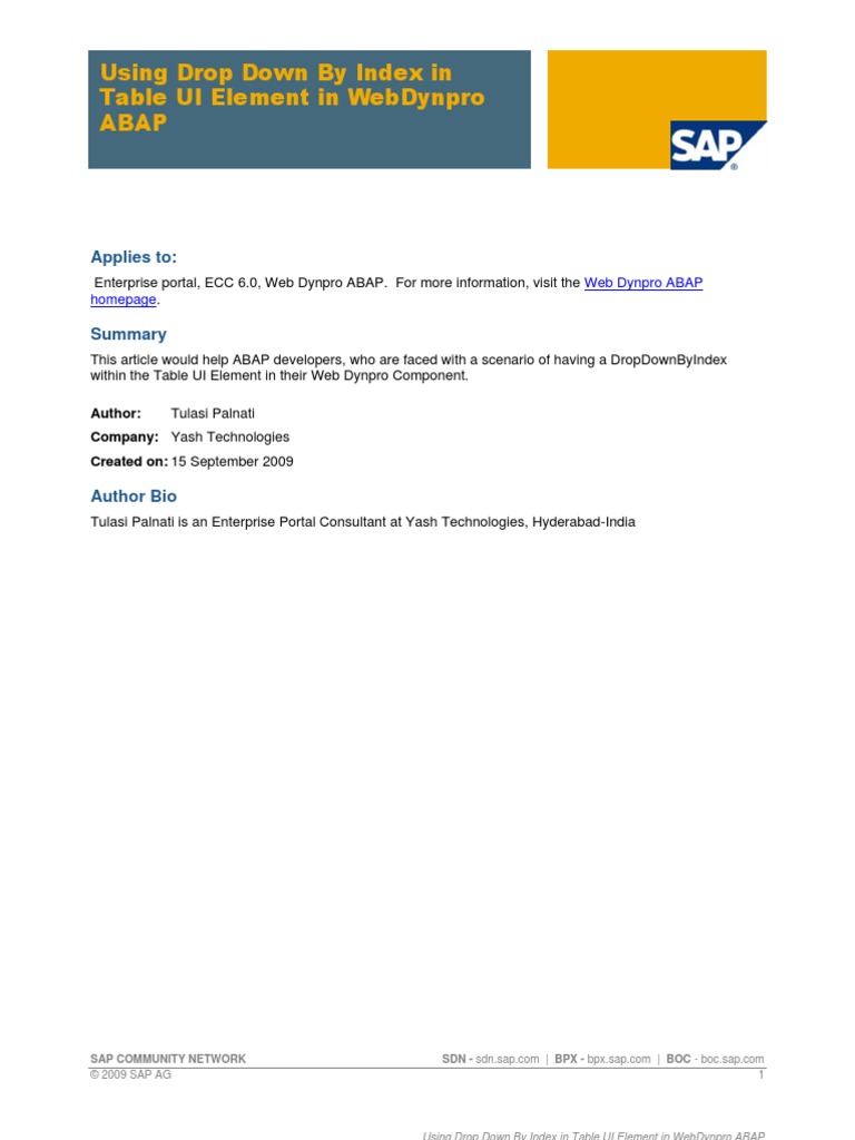 Using Drop Down By Index In Table Ui Element With Web Dynpro Abap Pdf