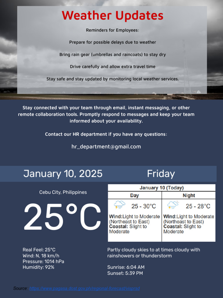 Cebu Weather Update and Employee Reminders | PDF