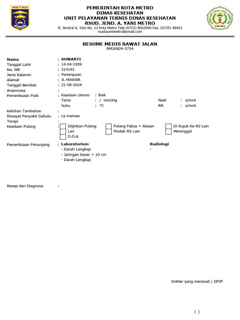Contoh Asesmen Resume Medis Rajal | PDF
