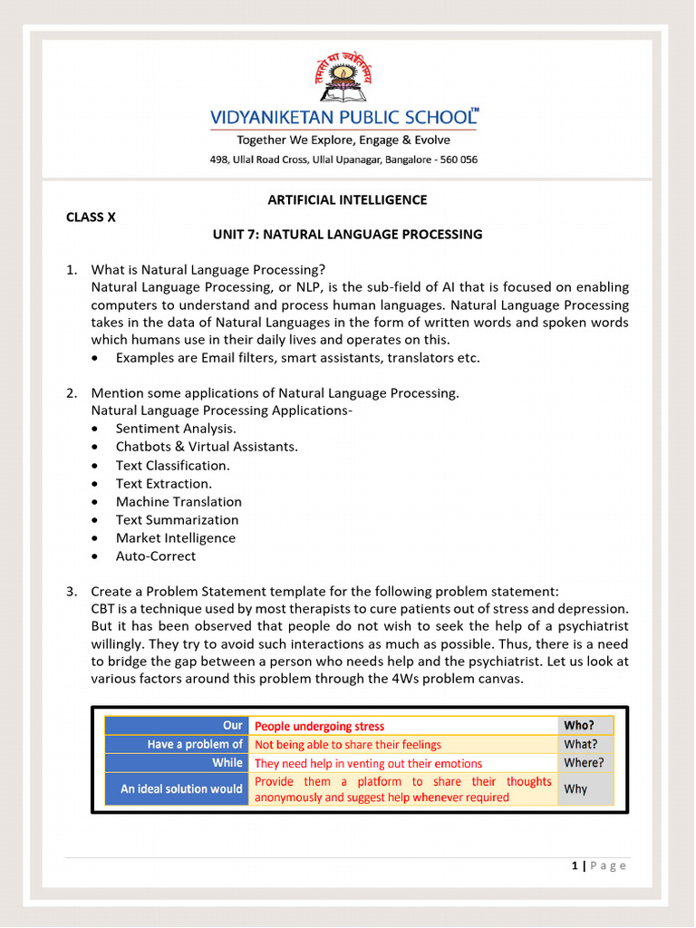 Artificial Intelligence Class X Unit 7: Natural Language Processing ...