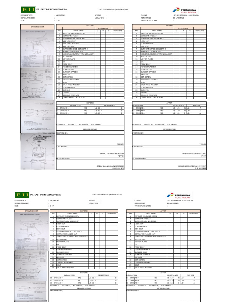 Aerator Investigation Checklist Report | PDF | Screw | Washer (Hardware)