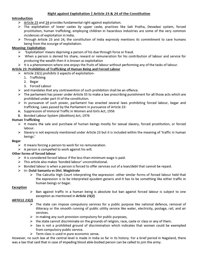 Right Against Exploitation | PDF | Human Trafficking | Child Labour