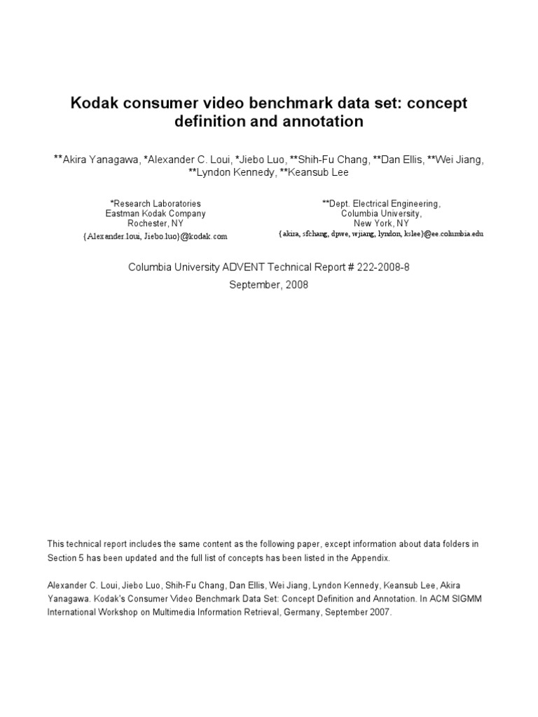 Kodak Consumer Video Benchmark Data Set: Concept Definition and ...