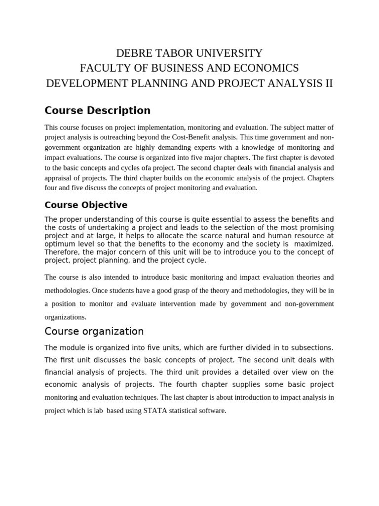 Dev. Planing and Project II Module Edited | PDF | Net Present Value ...