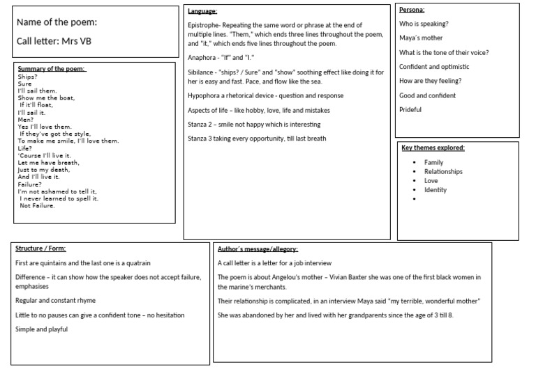 Poem table - call letter vb | PDF | Poetry