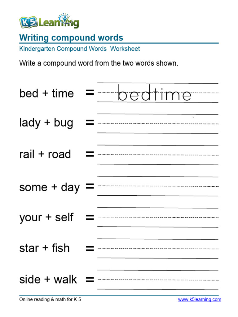 Kindergarten Worksheet Writing Compound Words 4 | PDF