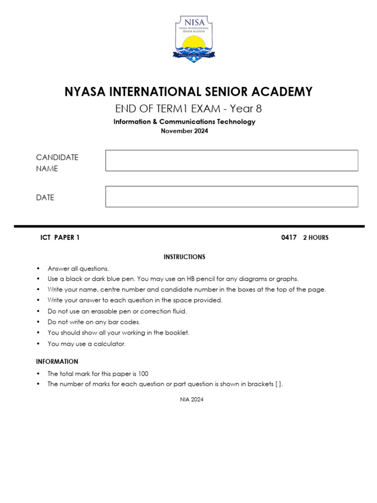 Year 8 ICT Exam Paper November 2024 | PDF | Typefaces | Paragraph