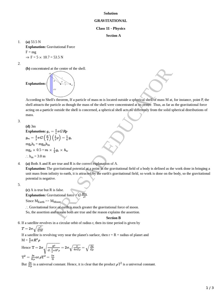 Gravitational Force and Satellite Motion | PDF | Orbit | Newton's Law ...