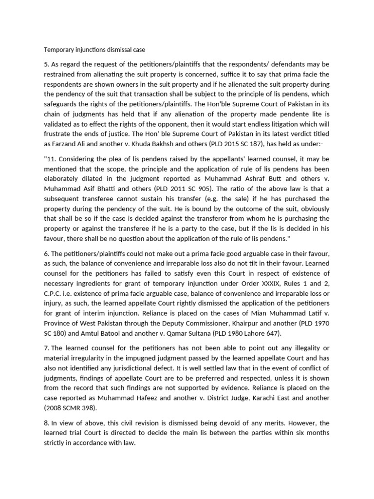 Temporary Injunctions Dismissal Case | PDF | Lawsuit | Judgment (Law)