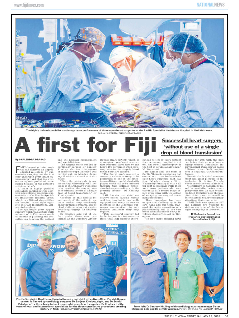 Quadruple Graft Heart Bypass Surgery A First For Fiji | PDF ...