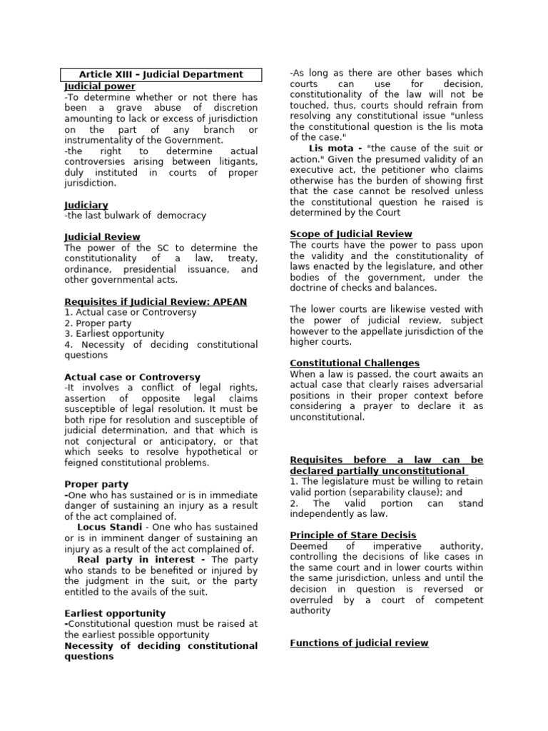 Article XIII Summarized | PDF | Judiciaries | Mootness