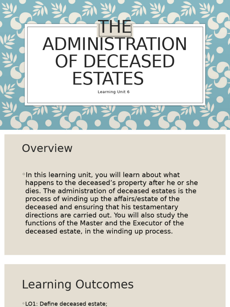 Administration of Deceased Estates Guide | PDF | Executor | Will And ...