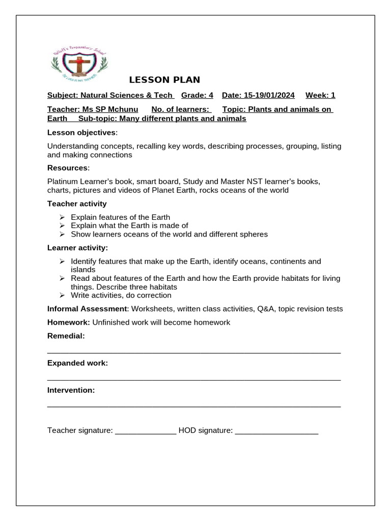 Grade 4 Lesson Plan Week 1 | PDF