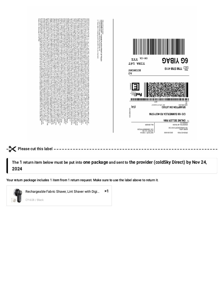 Fabric Shaver Return Label Print | PDF