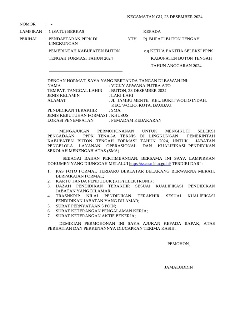 Vicky Surat Lamaran PPPK 2024 | PDF
