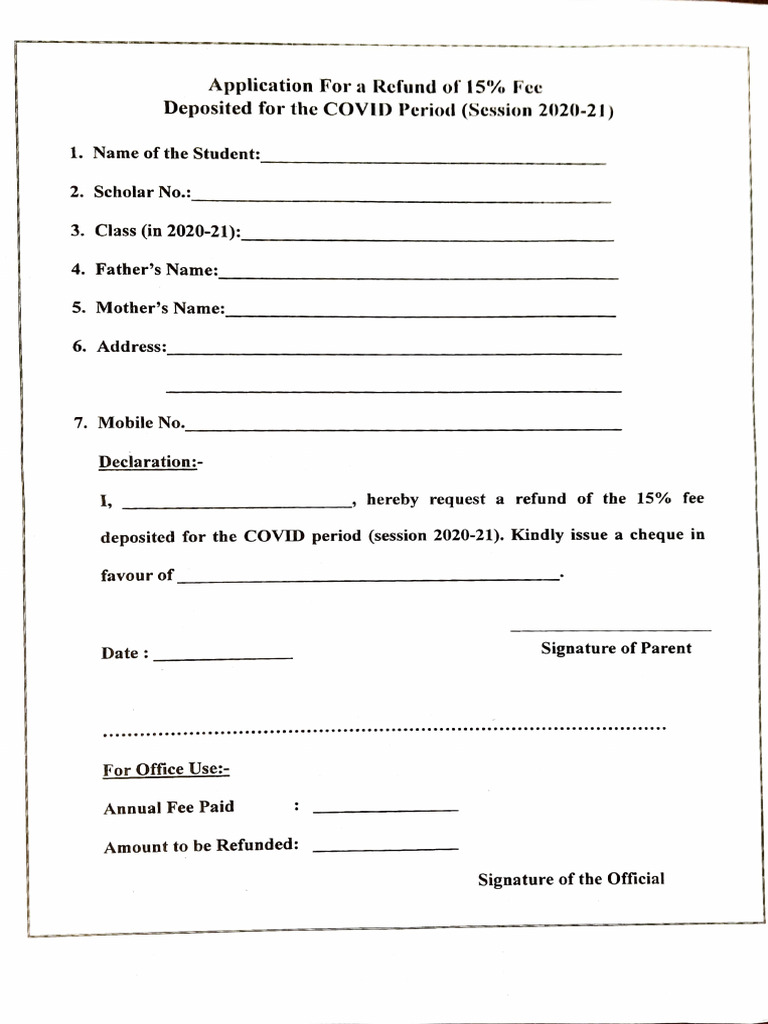 Covid Fee Refund Form 2020-21 | PDF