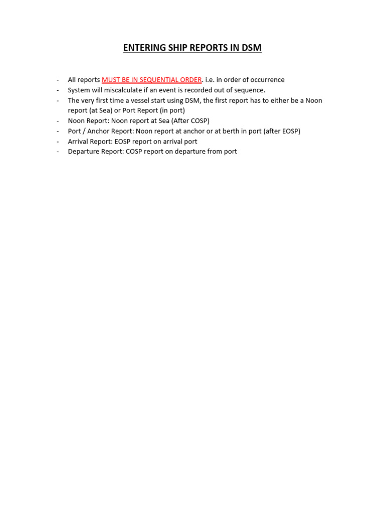 Ship Report Entry Guidelines in DSM | PDF