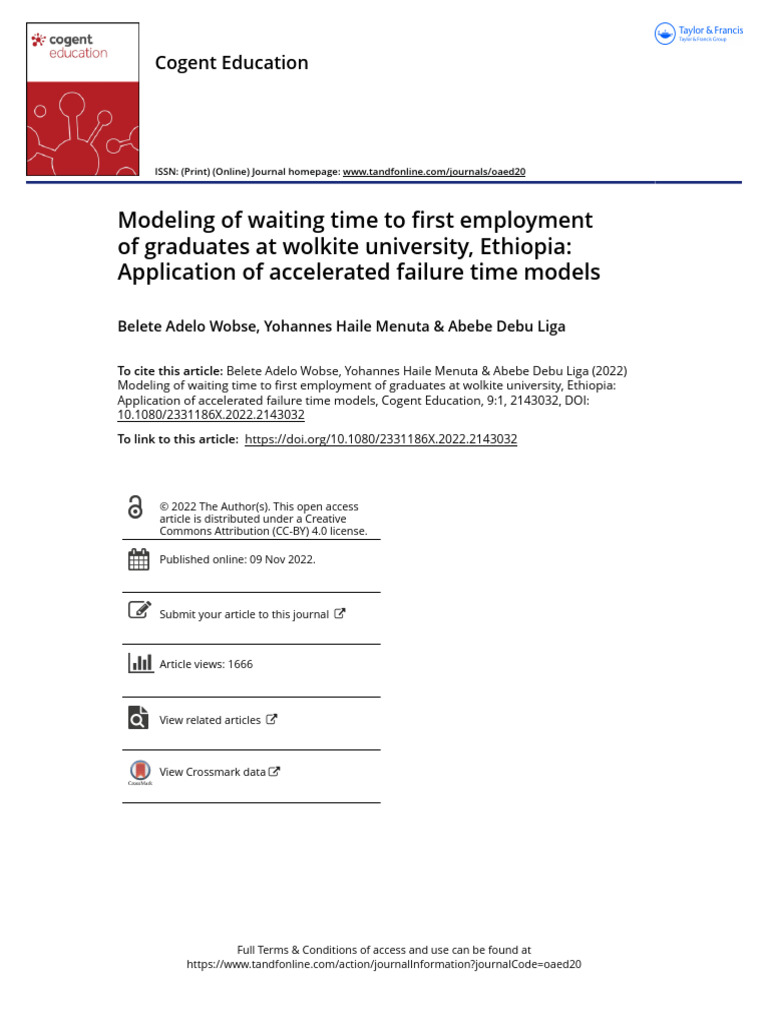 Modeling of Waiting Time To First Employment of Graduates at Wolkite ...
