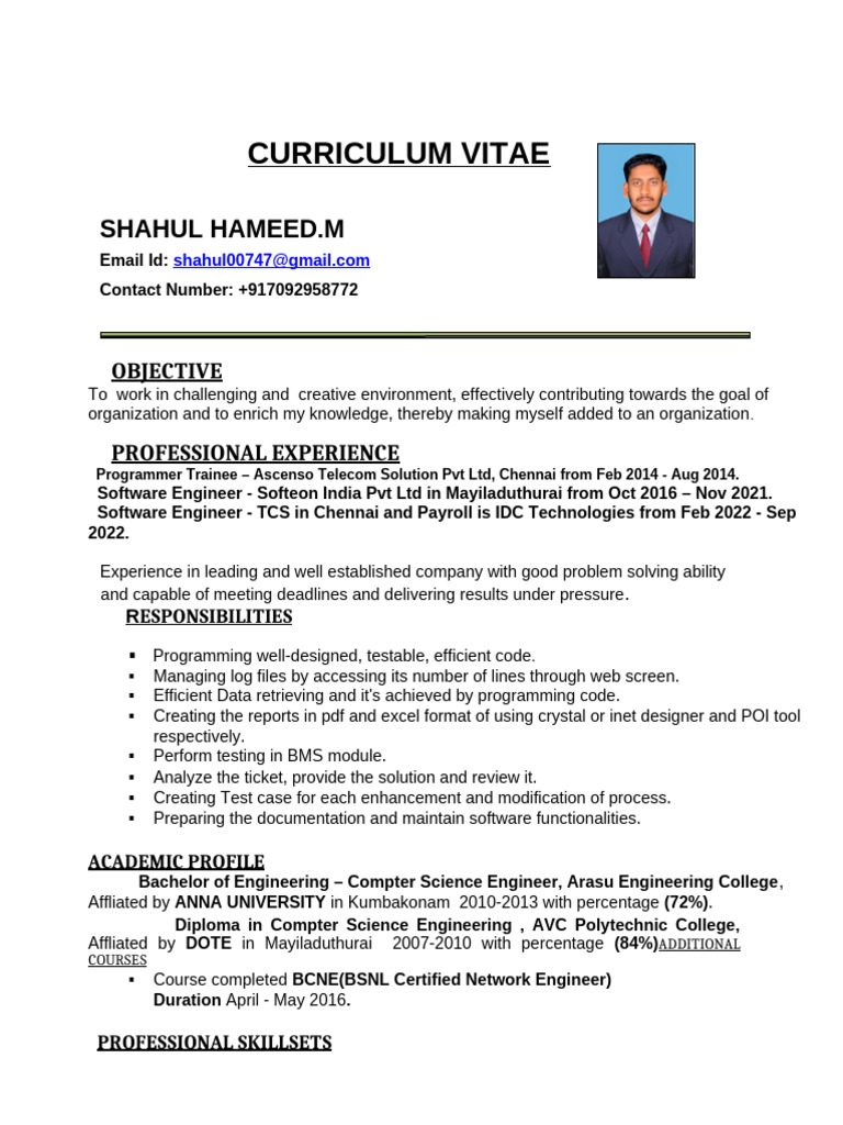 Shahul Hameed M | PDF | Java (Programming Language) | Software Engineering