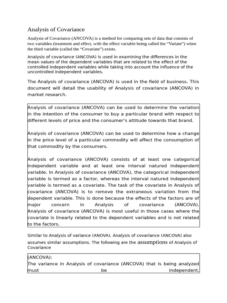 Analysis of Covariance | PDF | Analysis Of Covariance | Dependent And Independent Variables
