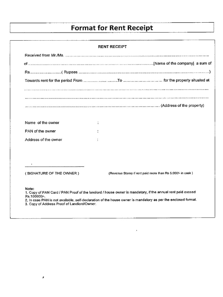 Format of Rent Receipt | PDF