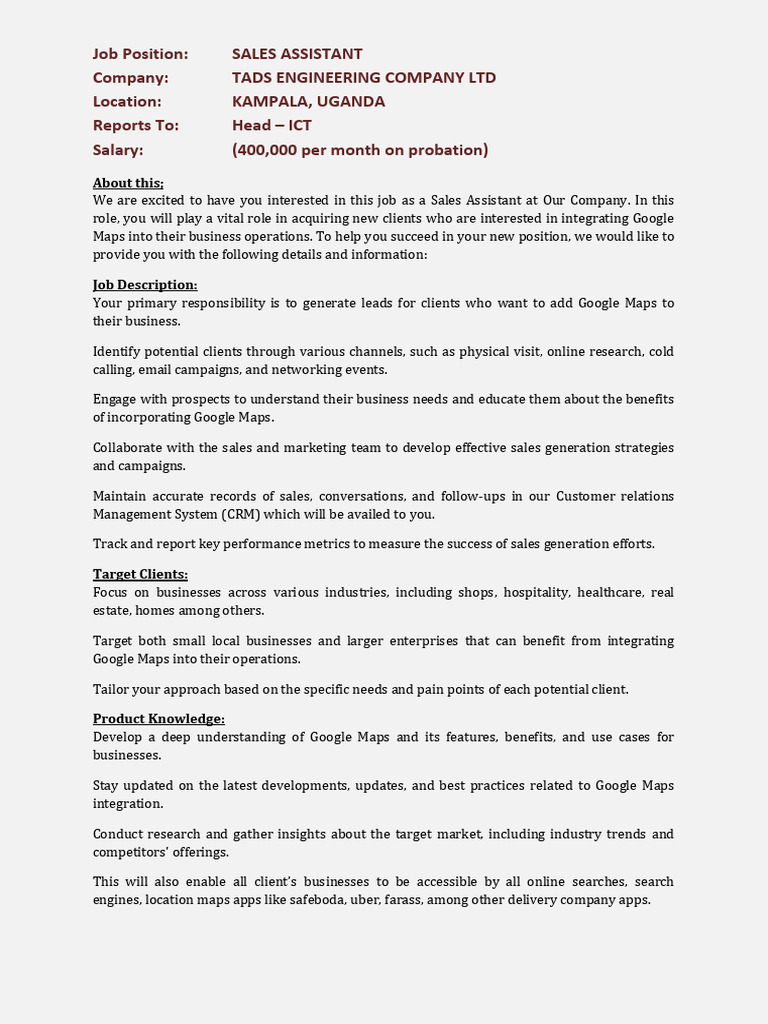 Sales Job Details Google Maps | PDF | Sales | Customer Relationship ...