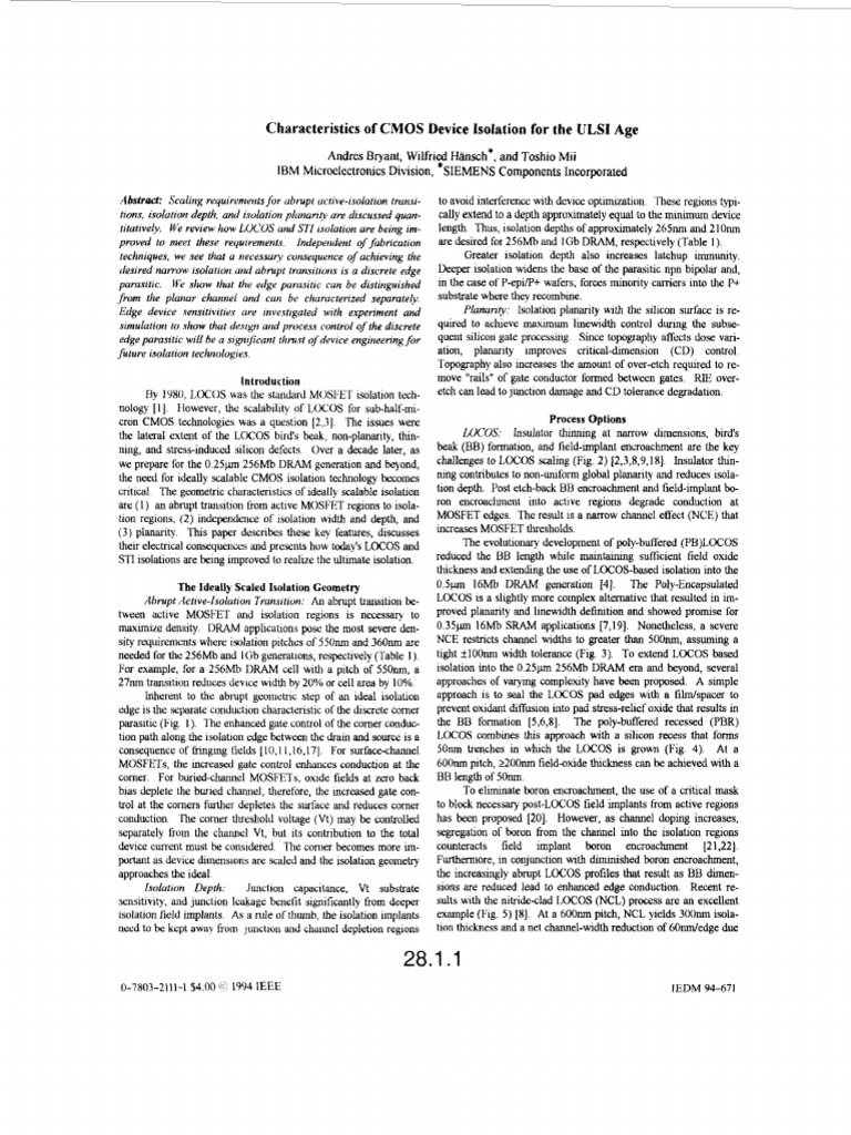 CMOS Device Isolation in ULSI Technology | PDF | Mosfet | Field Effect ...