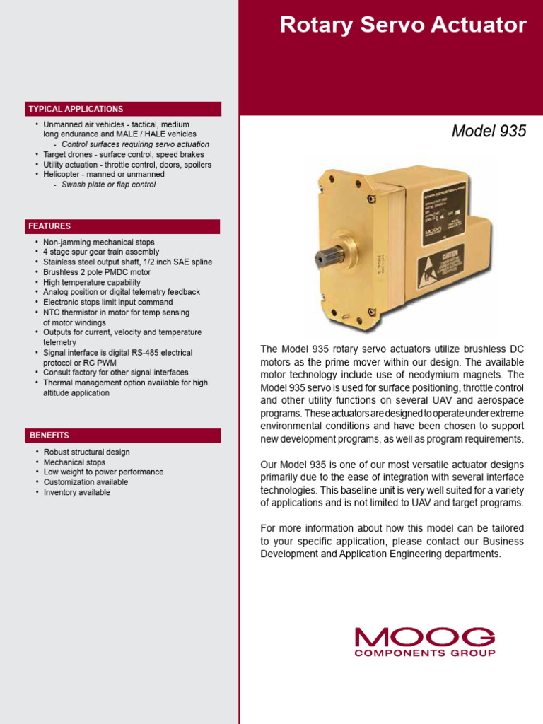 Moog Model 935 28 VDC Rotary Servo Actuator | PDF | Servomechanism | Actuator