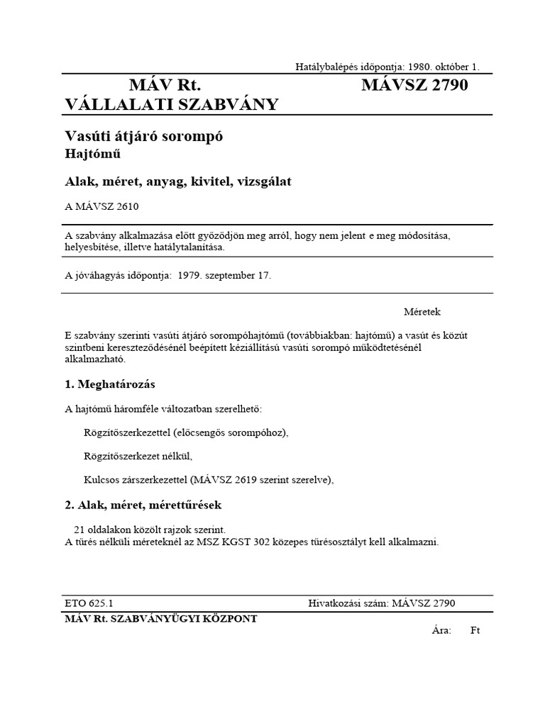 Mávsz 2790-1-1979 Vasúti Átjáró Sorompó. Hajtómű-1979-V00 | PDF