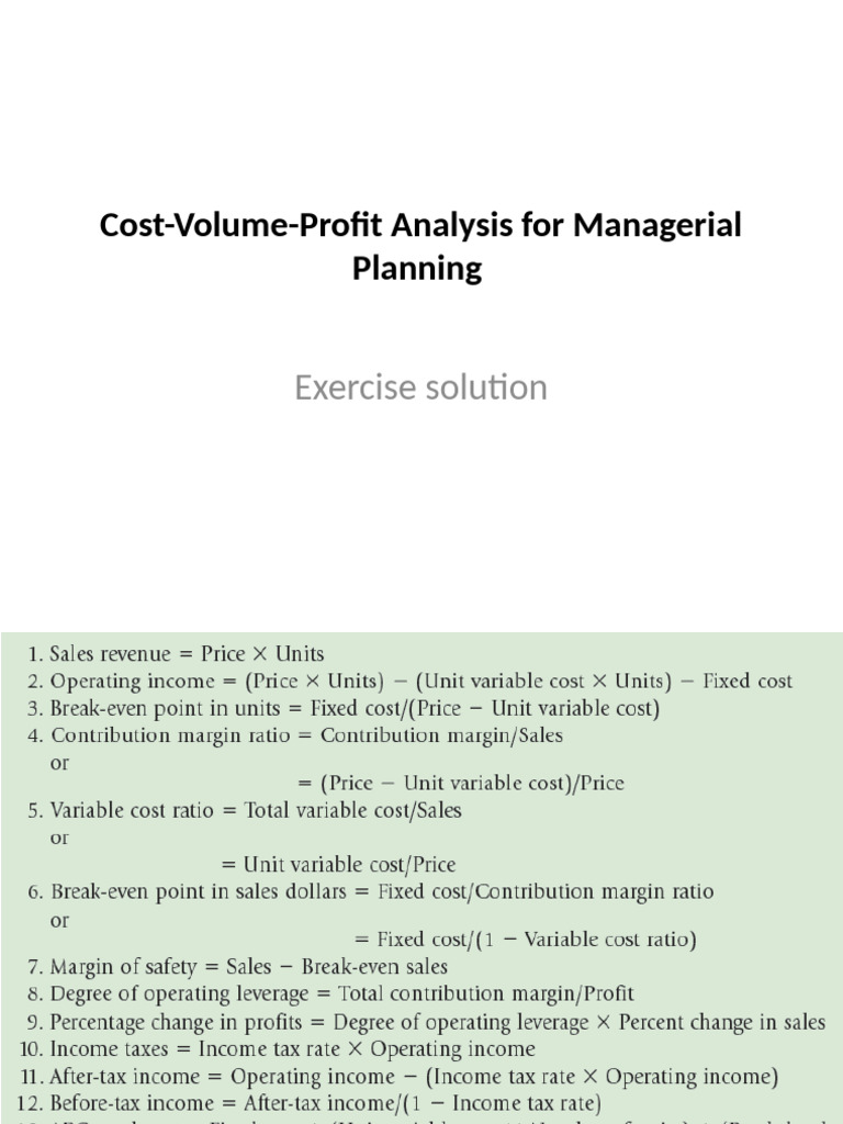 Cost-Volume-Profit Analysis For Managerial Planning | PDF