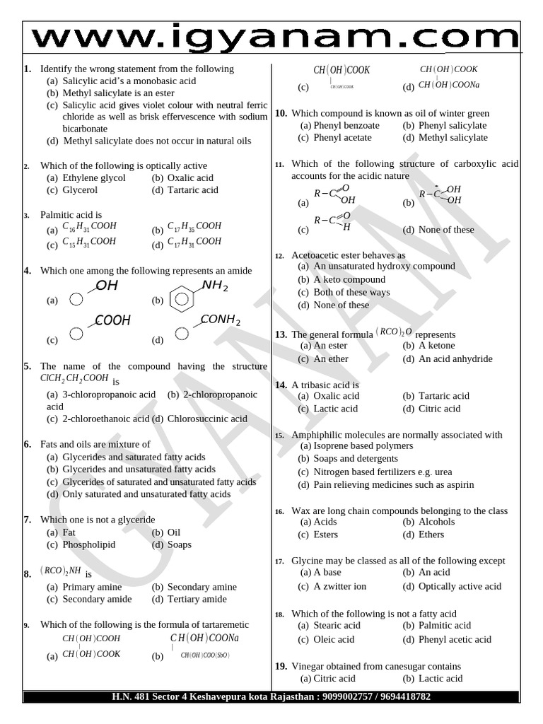 Carboxylic Acids and Derivatives Quiz | PDF | Carboxylic Acid | Ester