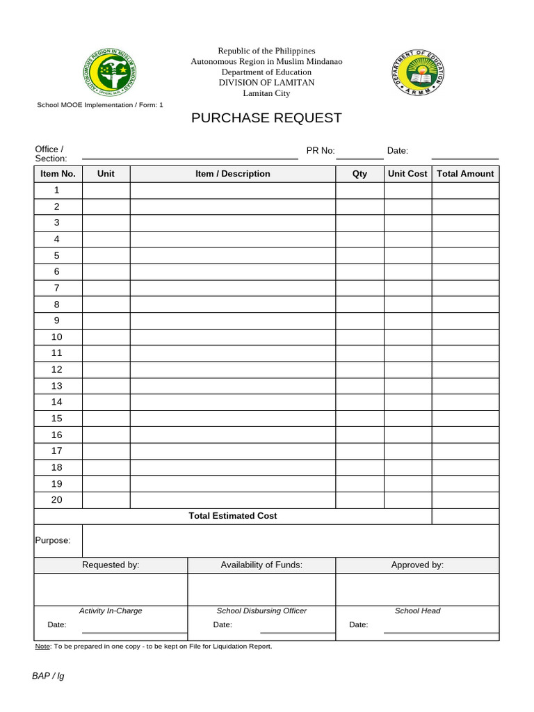 Form 1 Purchase Requisition | PDF