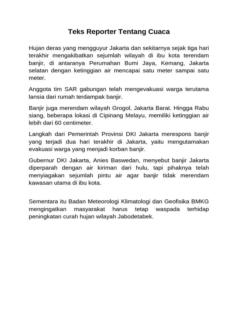 Teks Reporter Tentang Cuaca | PDF