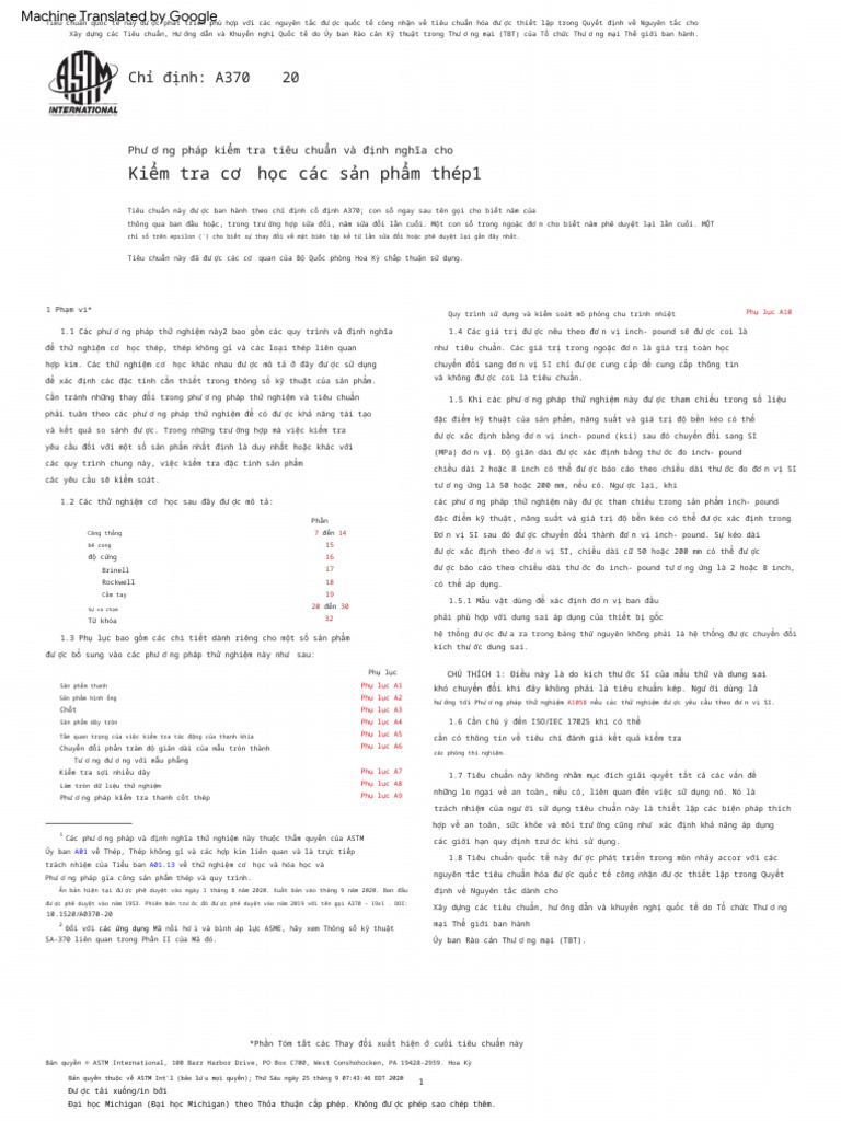 ASTM A370-2020 (Tiếng Việt) | PDF
