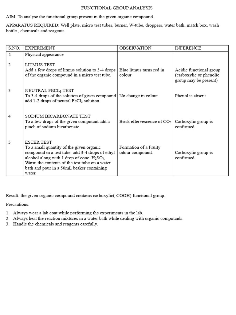 FUNCTIONAL GROUP ANALYSIS-1 | PDF | Aldehyde | Chemical Compounds