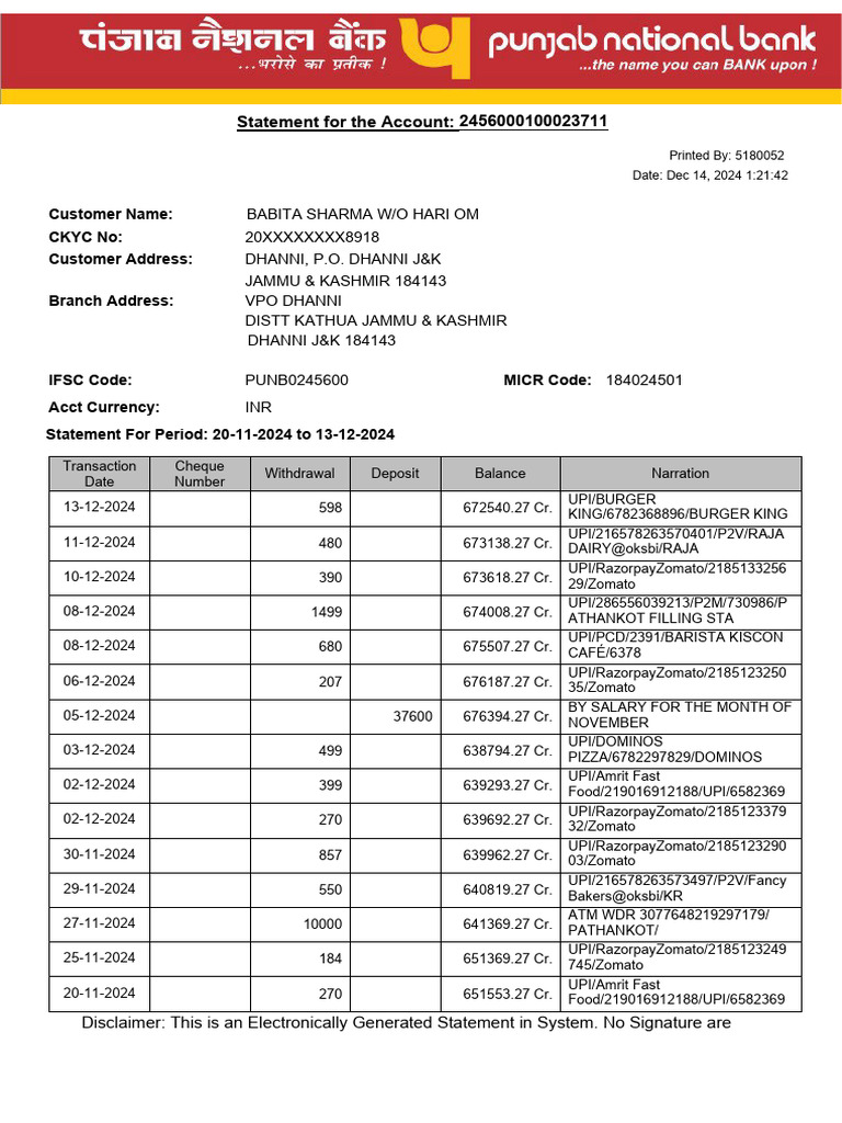 Bank Statement Wife | PDF | Banks | Cheque