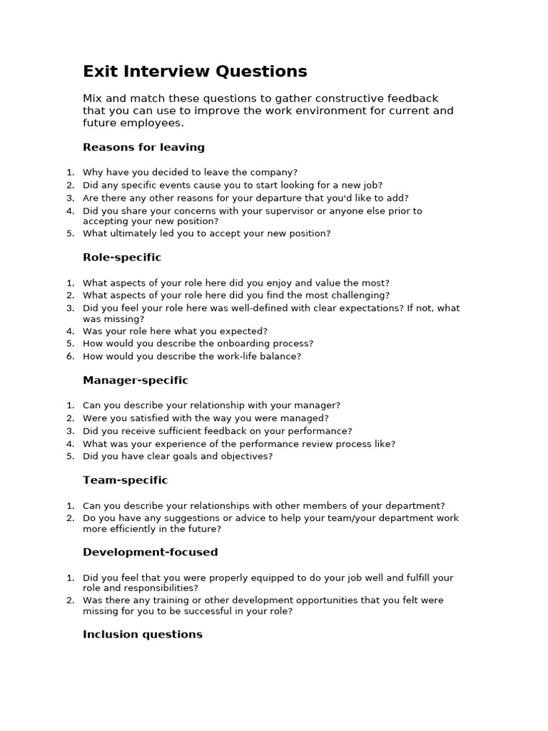 Essential Exit Interview Questions | PDF | Psychology | Business