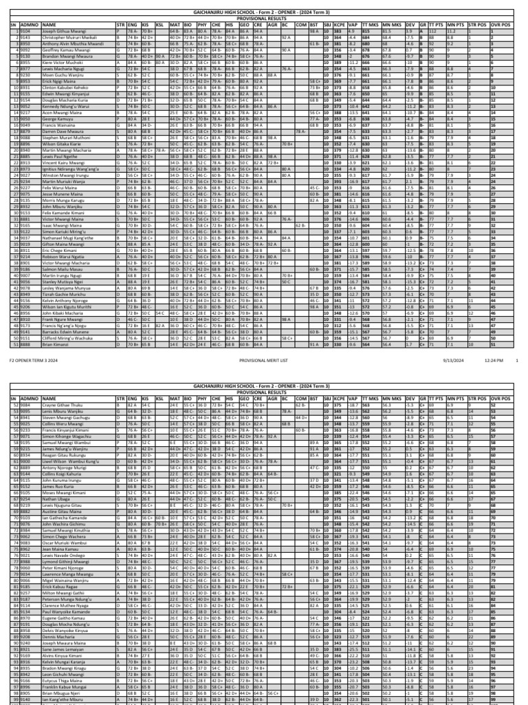 Form 2 - OPENER - (2024 Term 3) Merit List | PDF