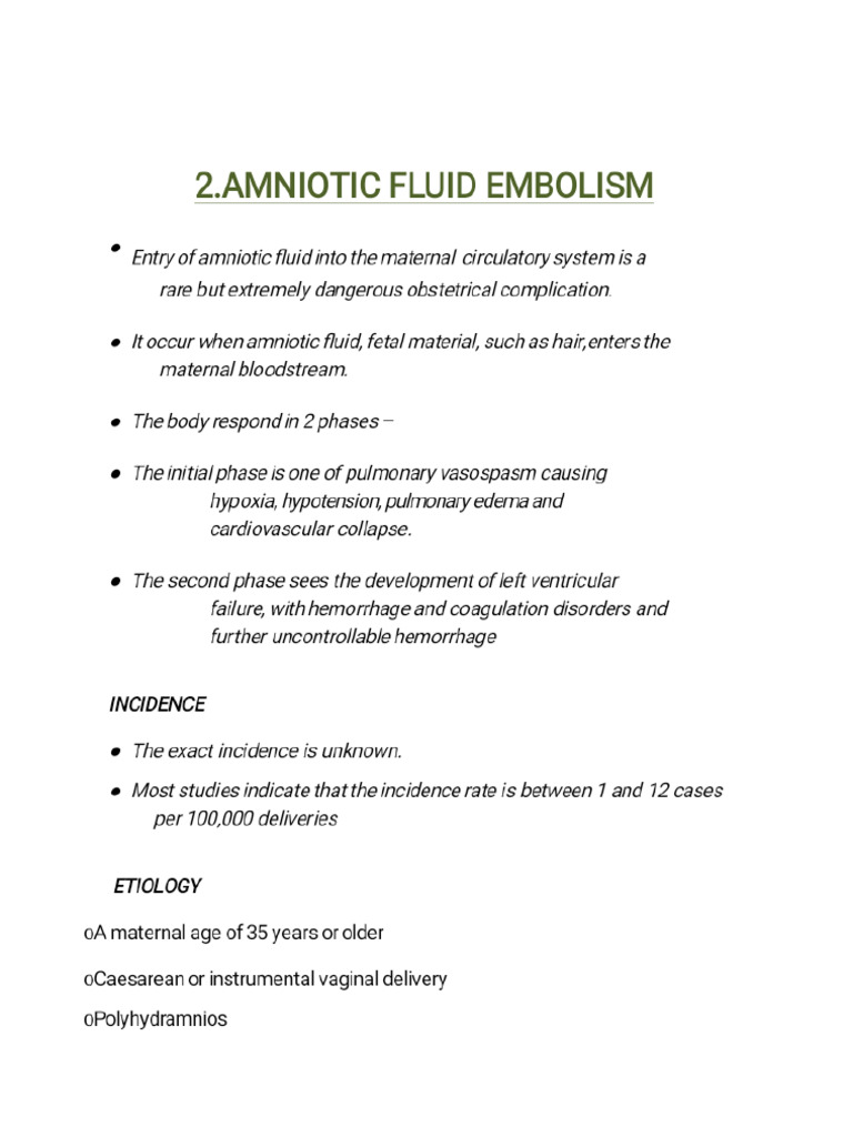AMNIOTIC FLUID EMBOLISM | PDF