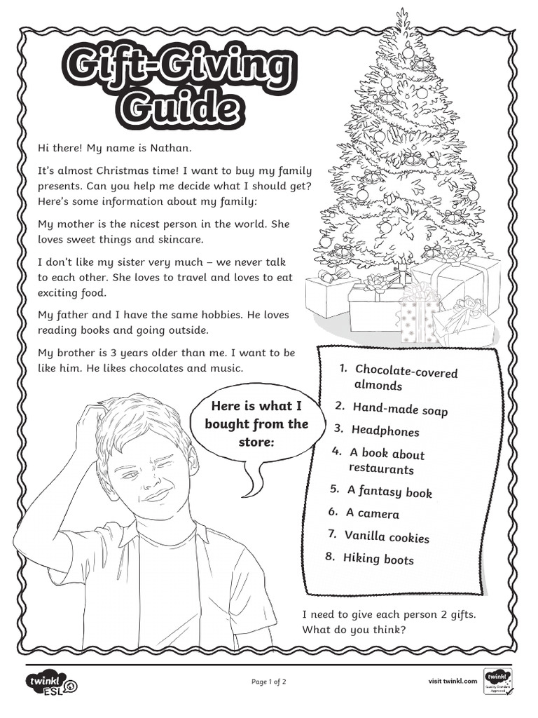T 1700566857b Esl Reading Comprehension Gift Giving Teens A1 Eco Black ...