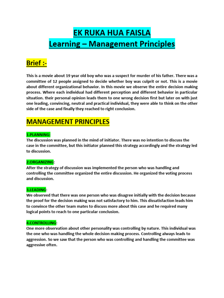 Ek Ruka Hua Faisla - Management Principles | PDF | Neuroscience ...