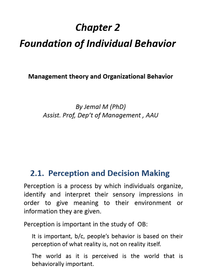 Org MGT & OB - Chapter 2 Slide Nots | PDF | Emotions | Extraversion And Introversion