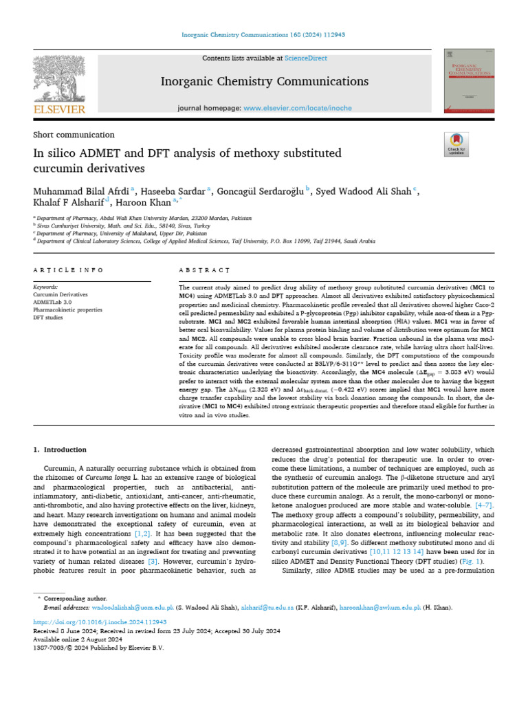 In Silico ADMET and DFT Analysis of Methoxy Substituted Curcumin Derivatives | PDF ...