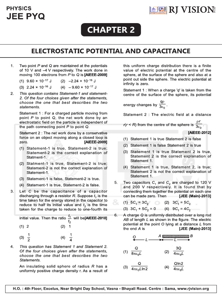 CH 2 Electrostatic (Ques) | PDF