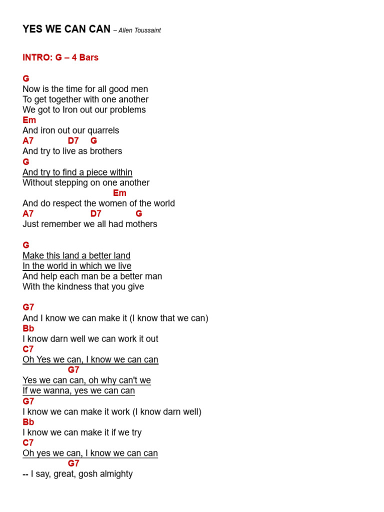 Yes We Can Can - Lyrics & Chords | PDF