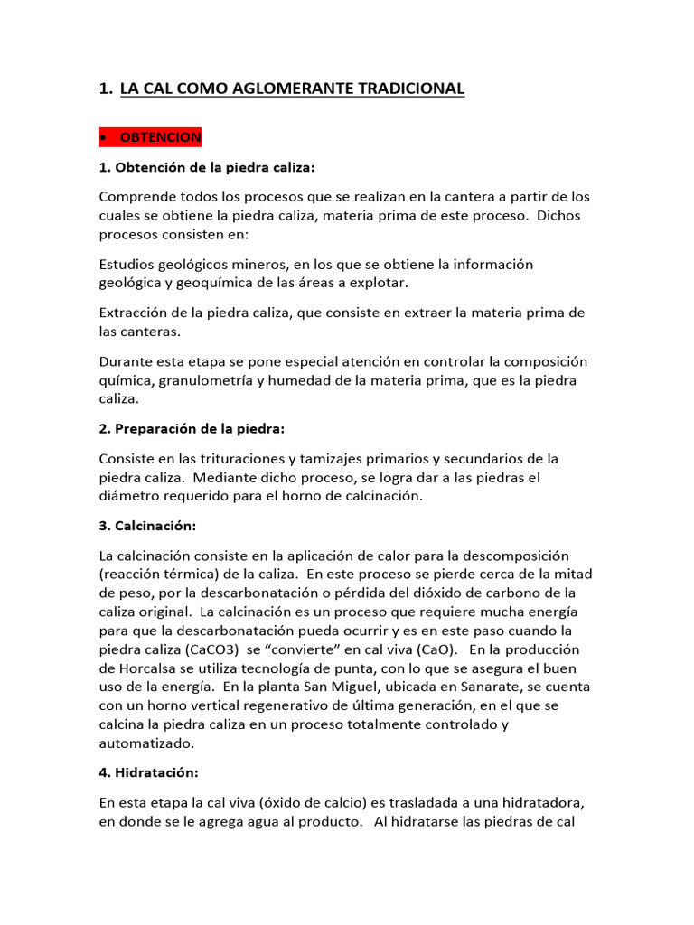 Proceso de Obtención de Cal | PDF | Lima (Material) | Mortero (Albañilería)