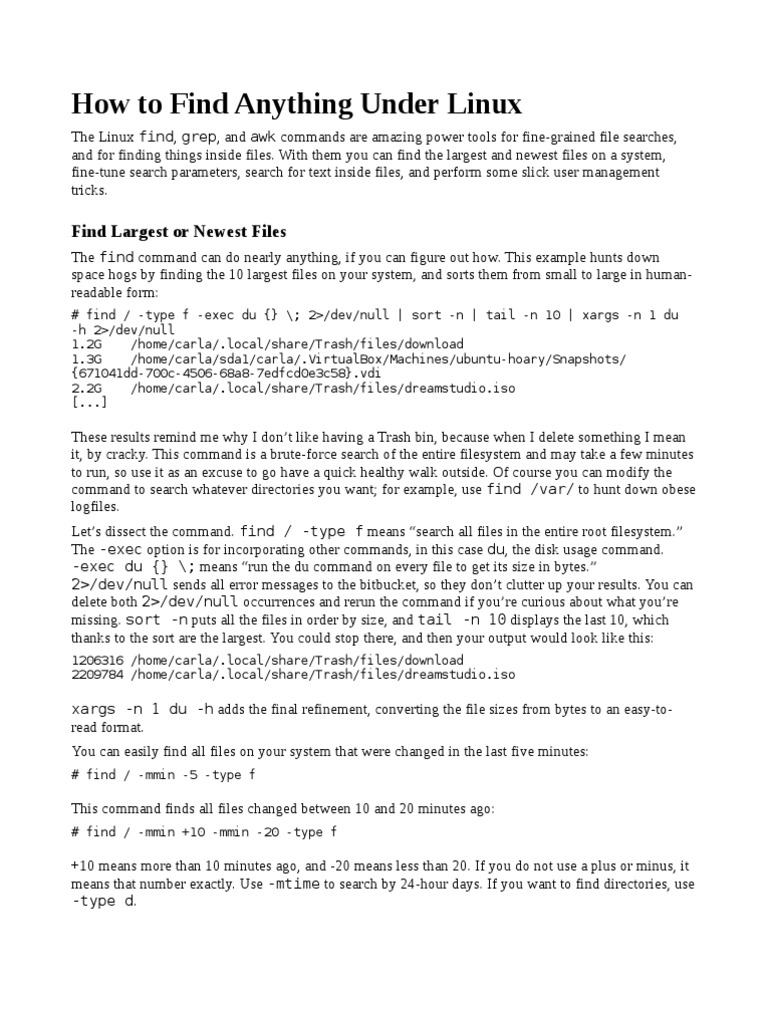 How To Find Anything Under Linux: Find Largest or Newest Files | PDF | File System | Computer File