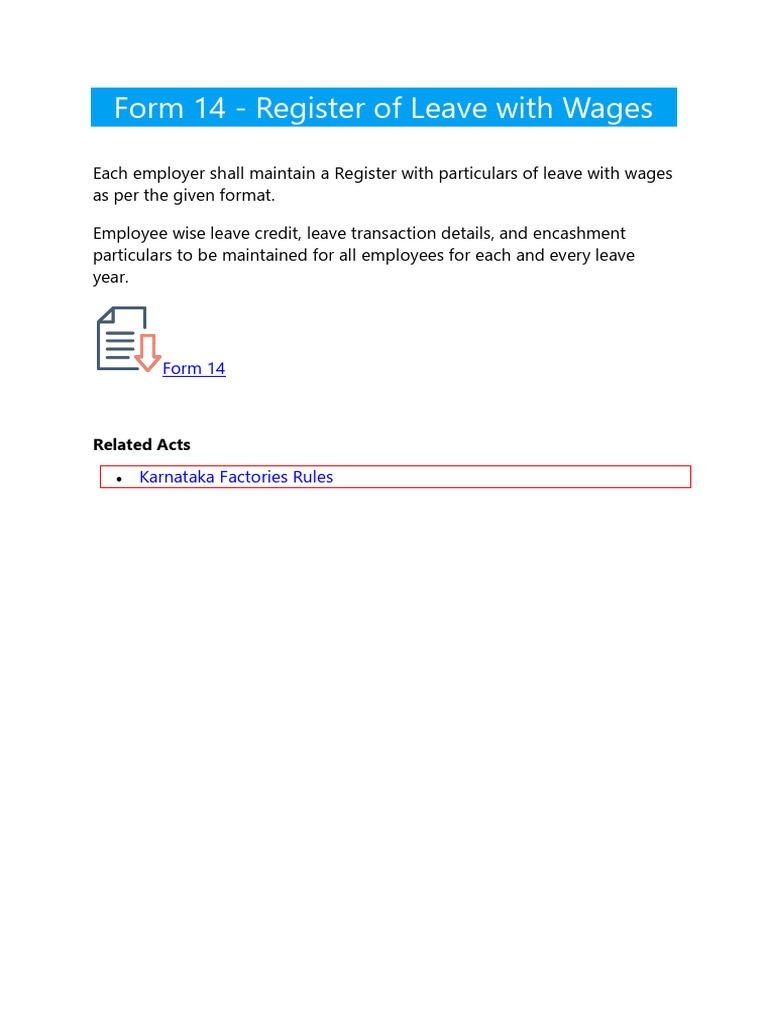 Karnataka Leave with Wages Register | PDF