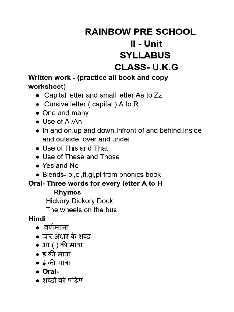 UKG Unit 1 SYLLABUS | PDF