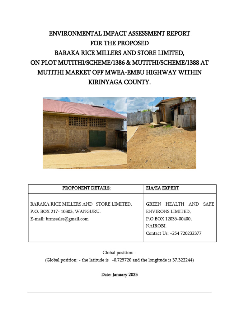 Environmental Impact Assessment for Baraka Rice Millers | PDF ...